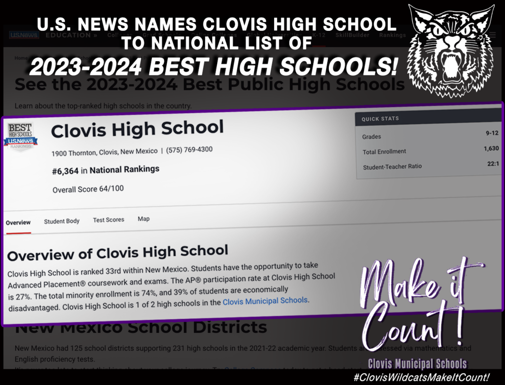 CLOVIS HIGH SCHOOL NAMED ‘2023-2024 BEST HIGH SCHOOL' BY US NEWS! | Clovis High School Freshman ...